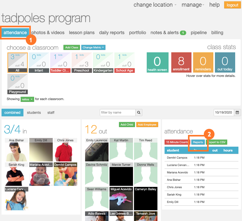 How do I generate the Drop Off Health Screening Report in Tadpoles®?