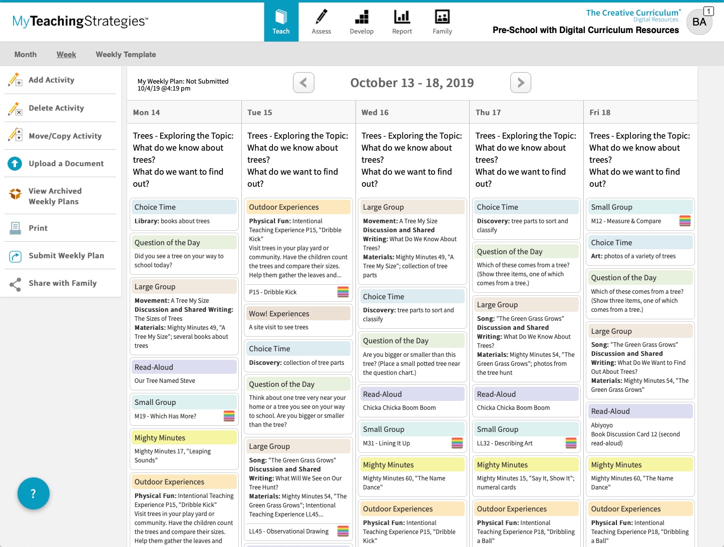 Creative Curriculum Preschool Lesson Plan Template