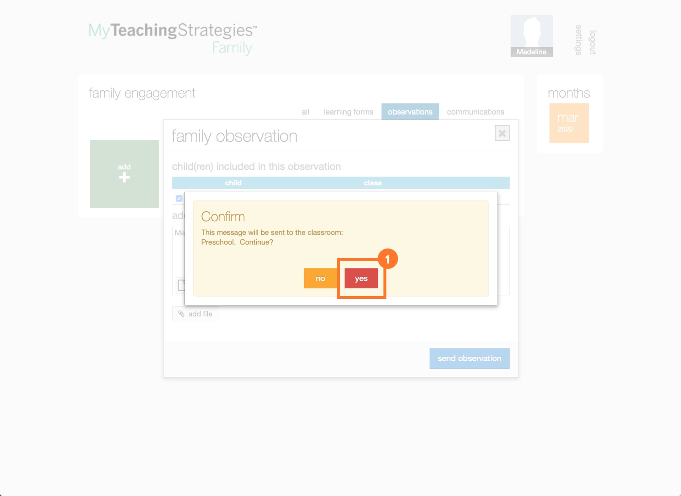 Adding Observations in MyTeachingStrategies Family