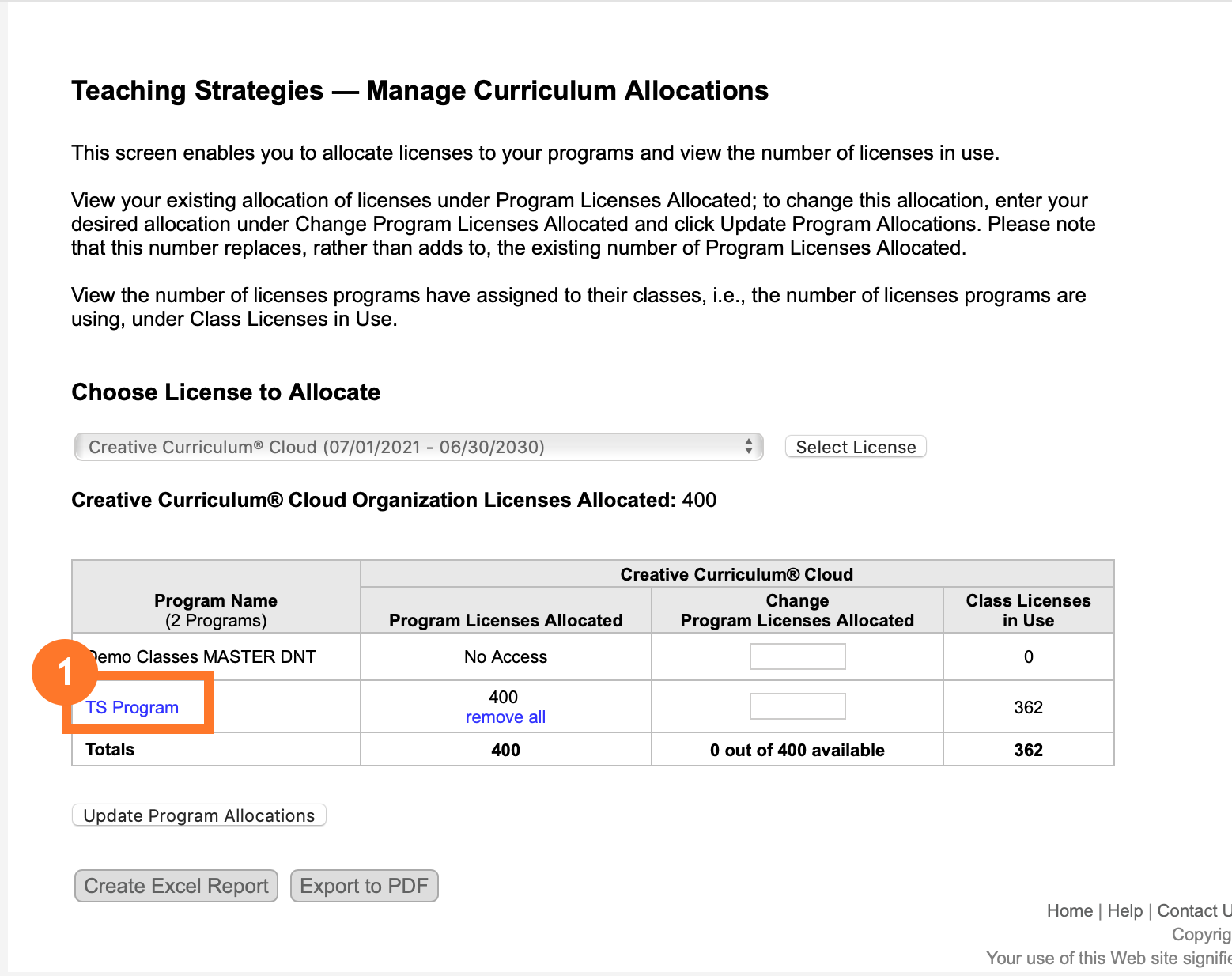Allocating The Creative Curriculum Cloud Licenses To Classes