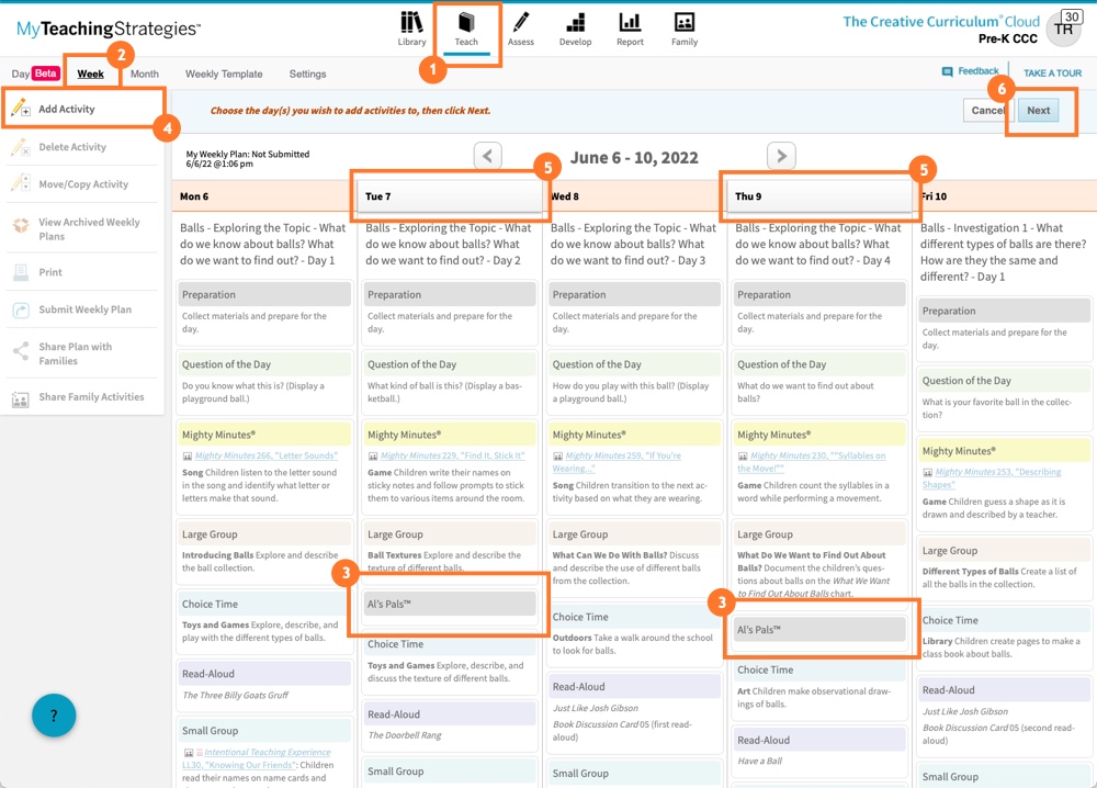 Planning for Al's Pals Lessons