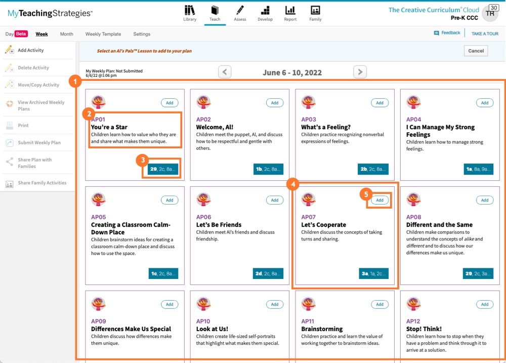 Planning for Al's Pals Lessons