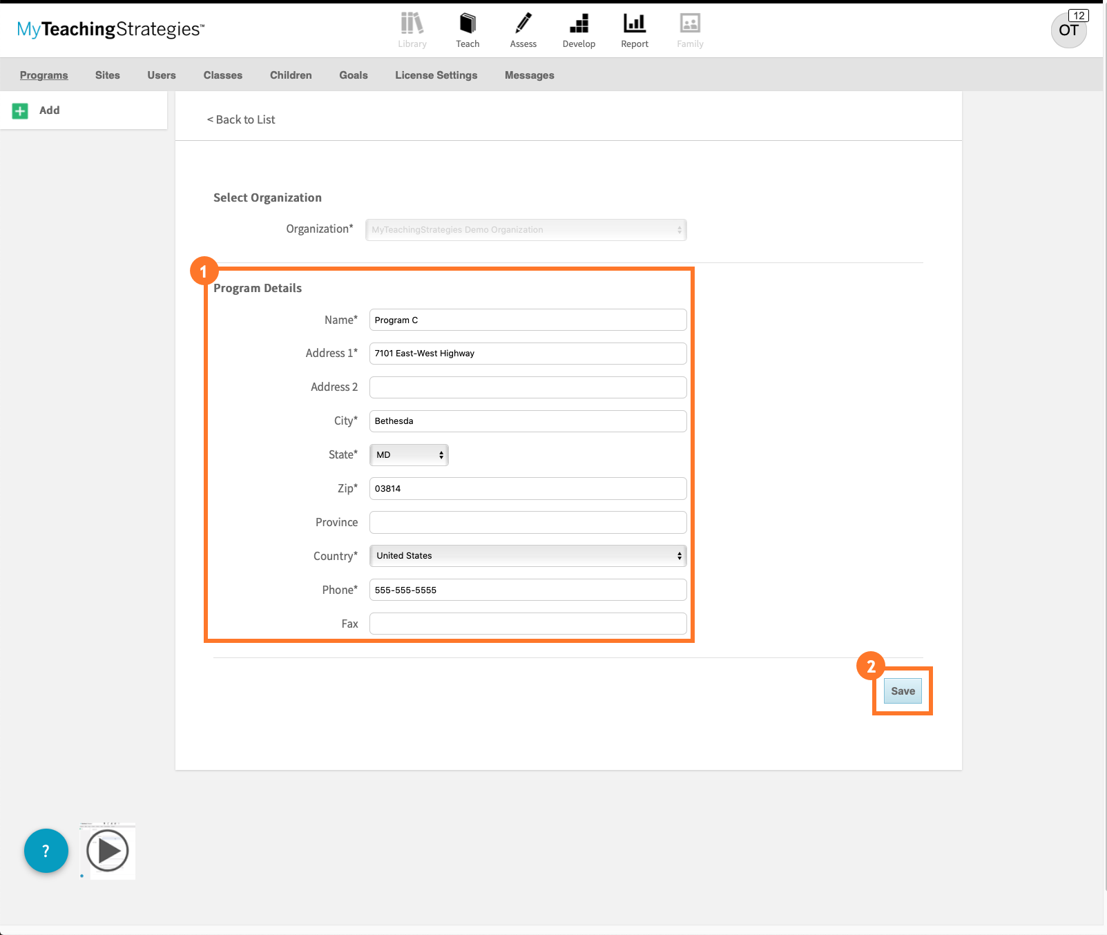 Adding Programs in MyTeachingStrategies