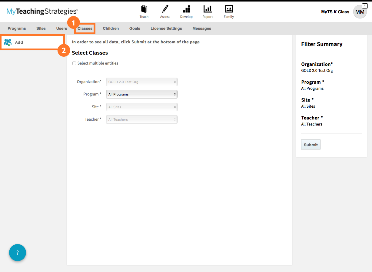 Adding Classes in MyTeachingStrategies - Administrators