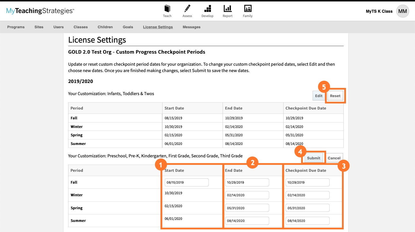 Customizing Checkpoint Dates
