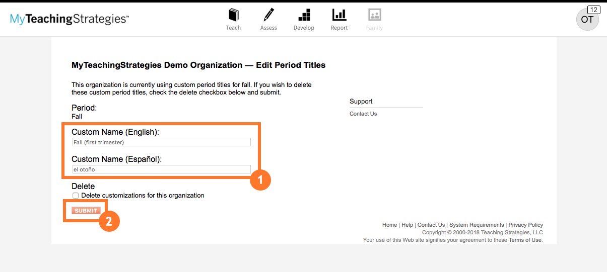 How do I customize the titles of my license's checkpoint periods?