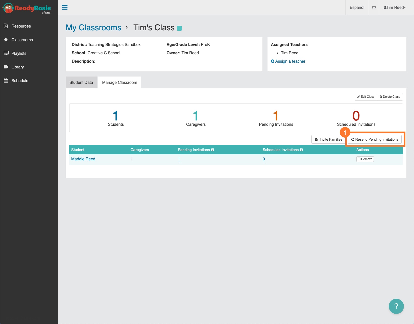 Editing and Resending Pending Invites to Family Members in ReadyRosie