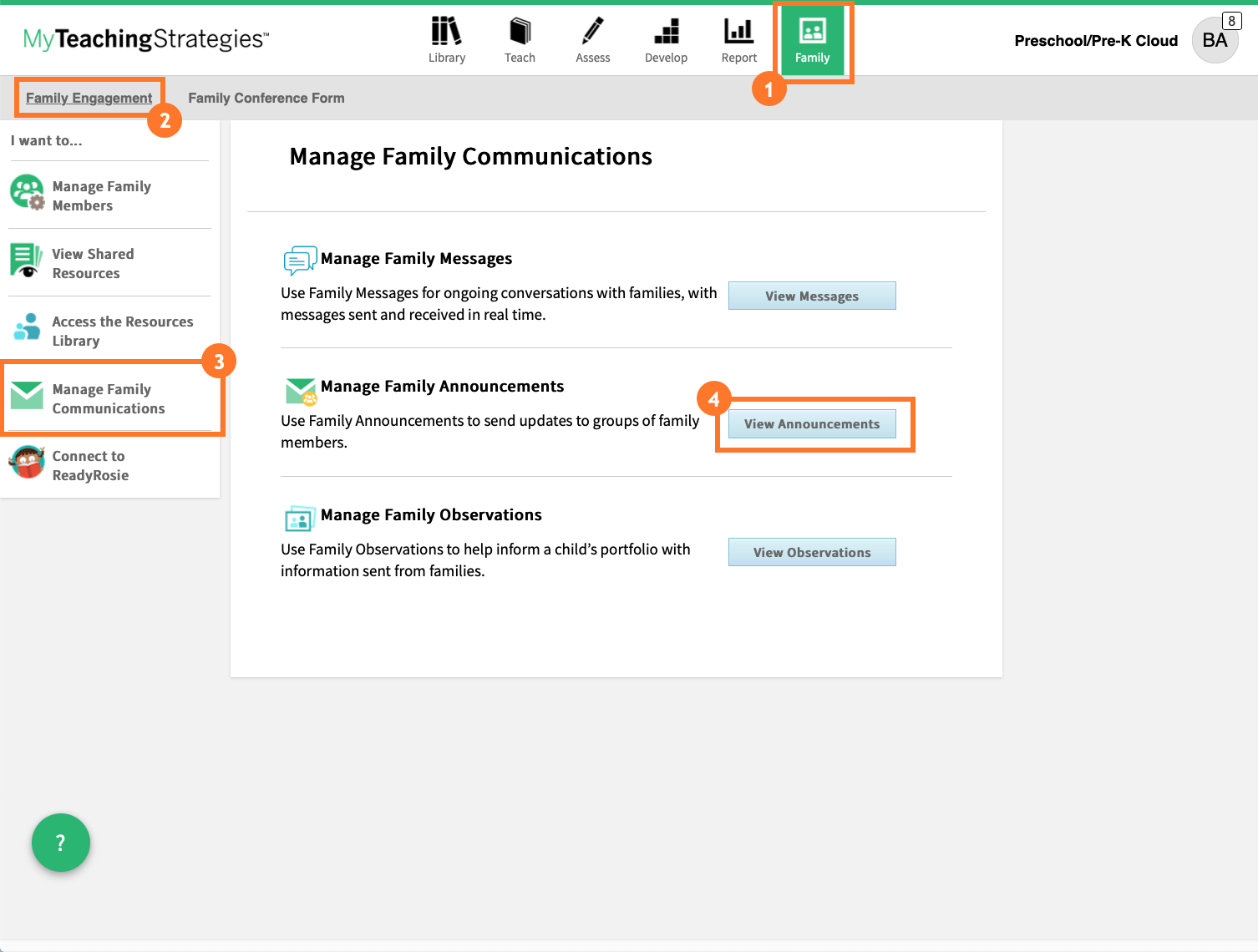 Manage Family Announcements