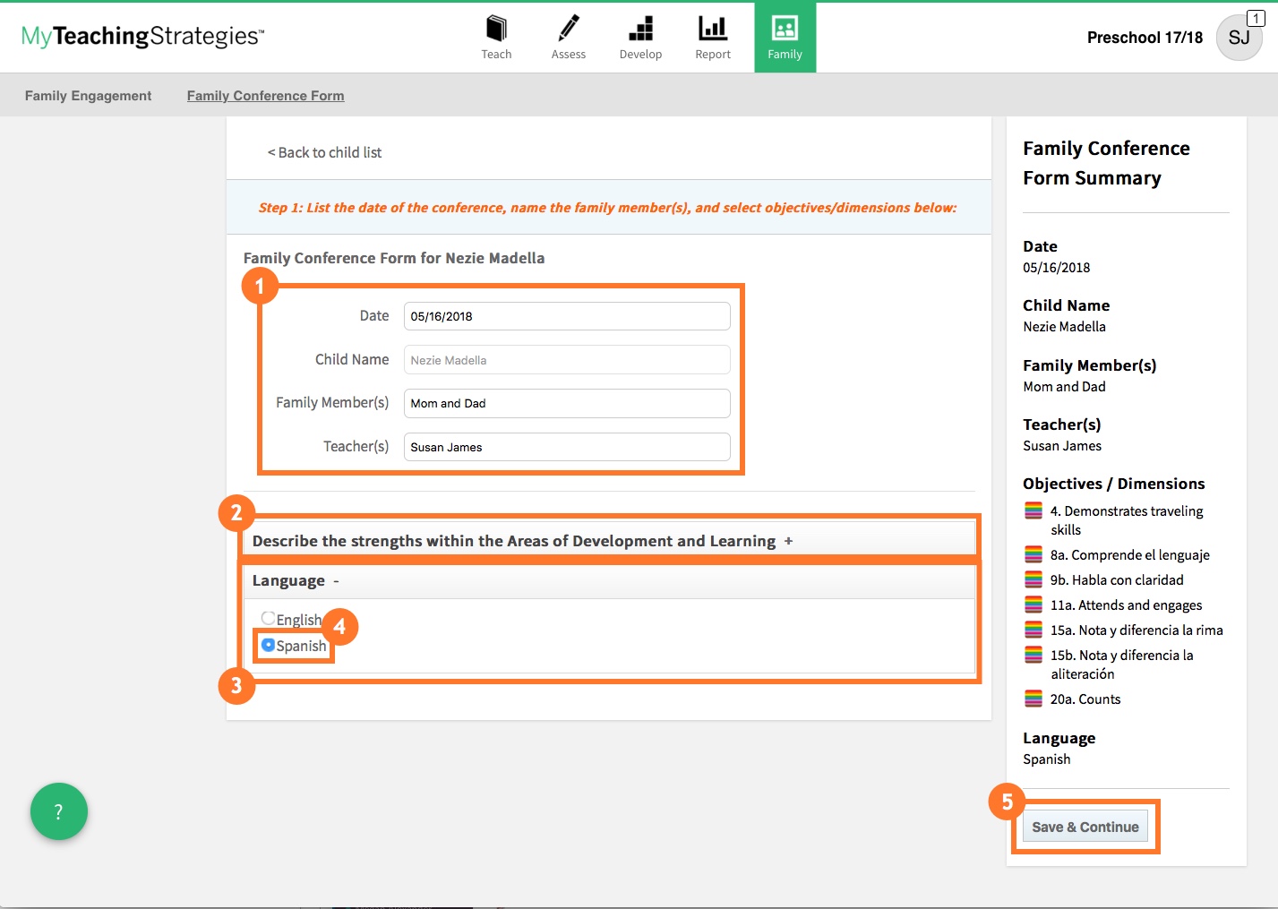 How do I create a Family Conference Form in Spanish?