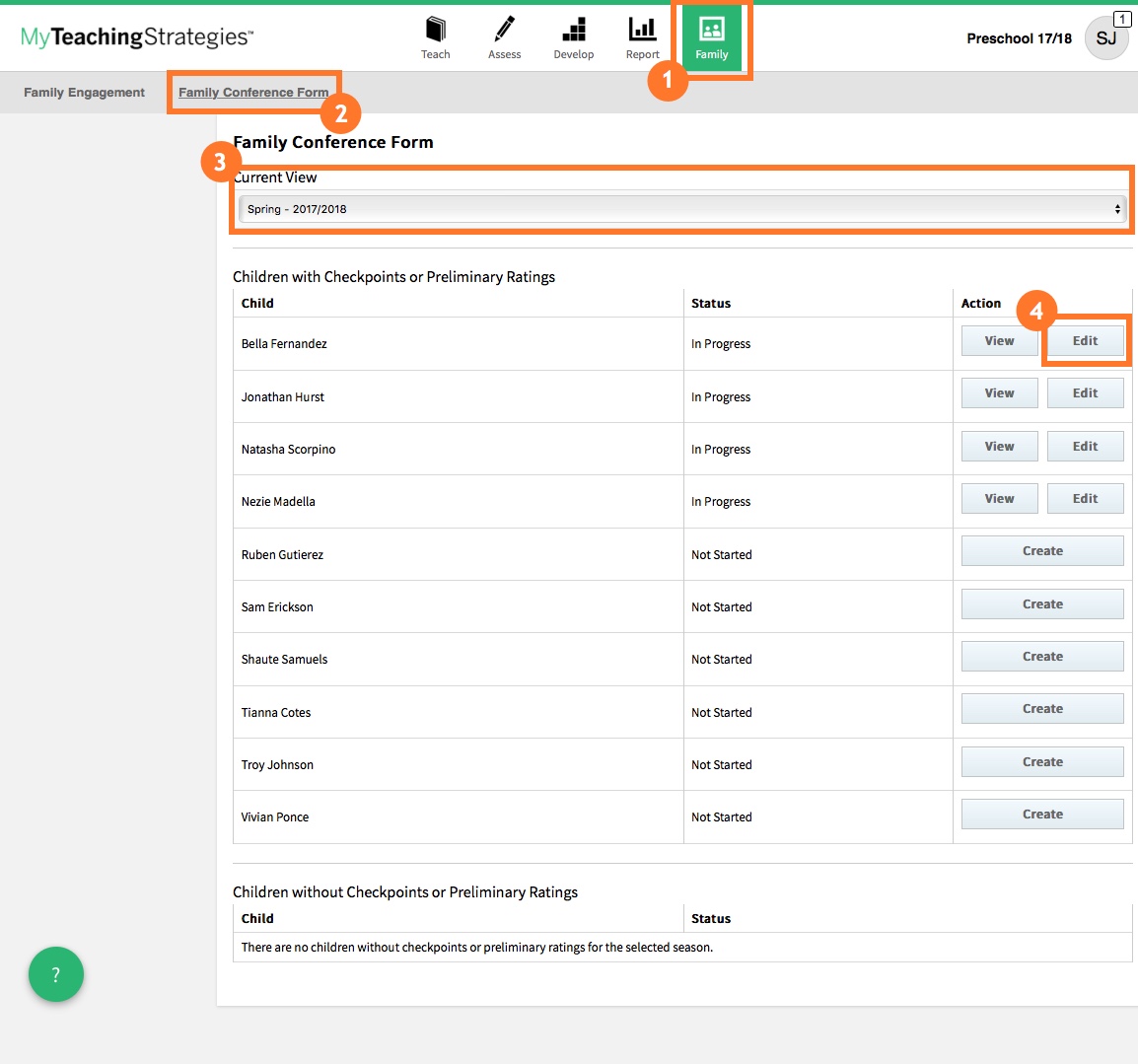 How do I edit a Family Conference Form?