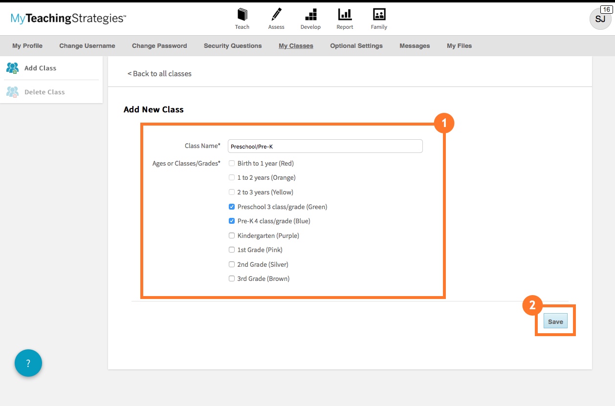 Adding Classes in MyTeachingStrategies - Teachers
