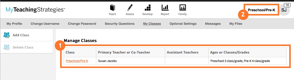 Adding Classes in MyTeachingStrategies - Teachers