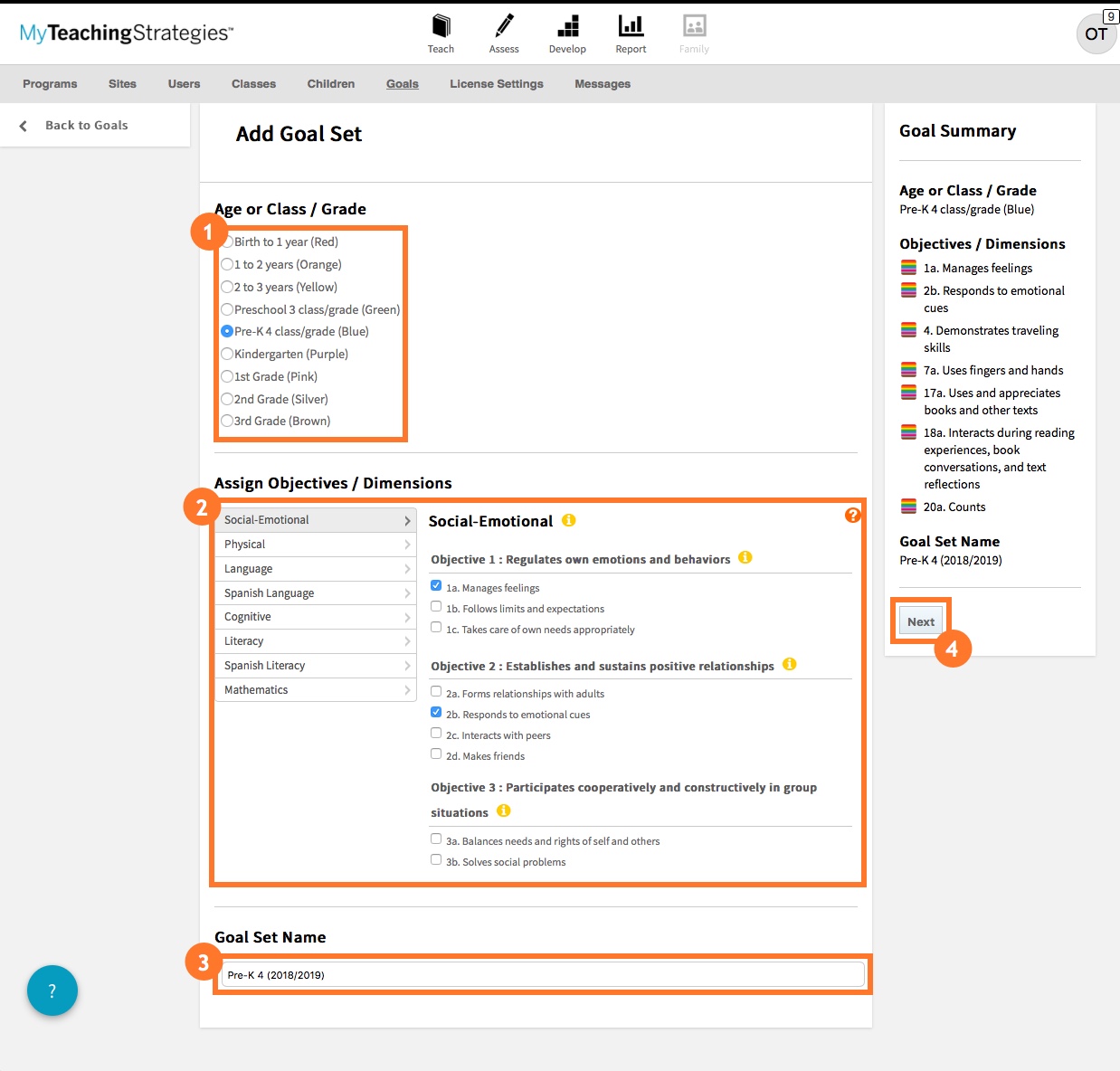 How do I create a goal set for the Goals Report?