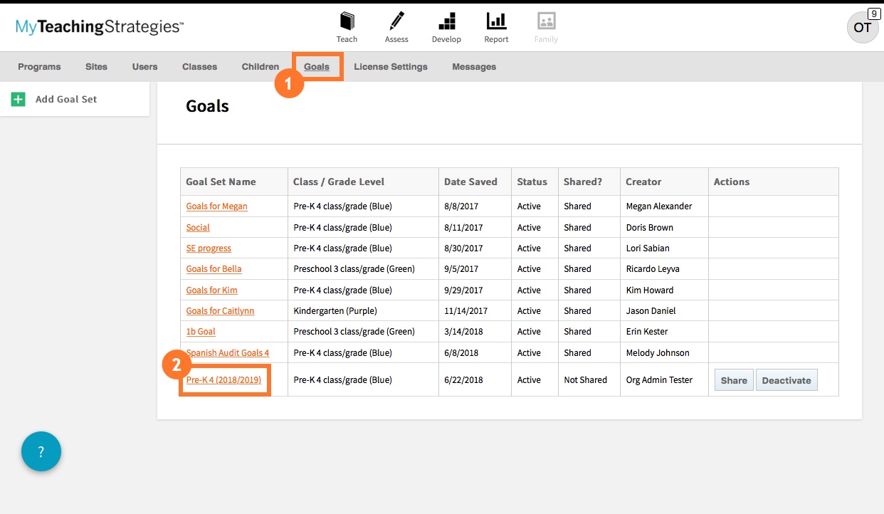 How do I edit a goal set for the Goals Report?