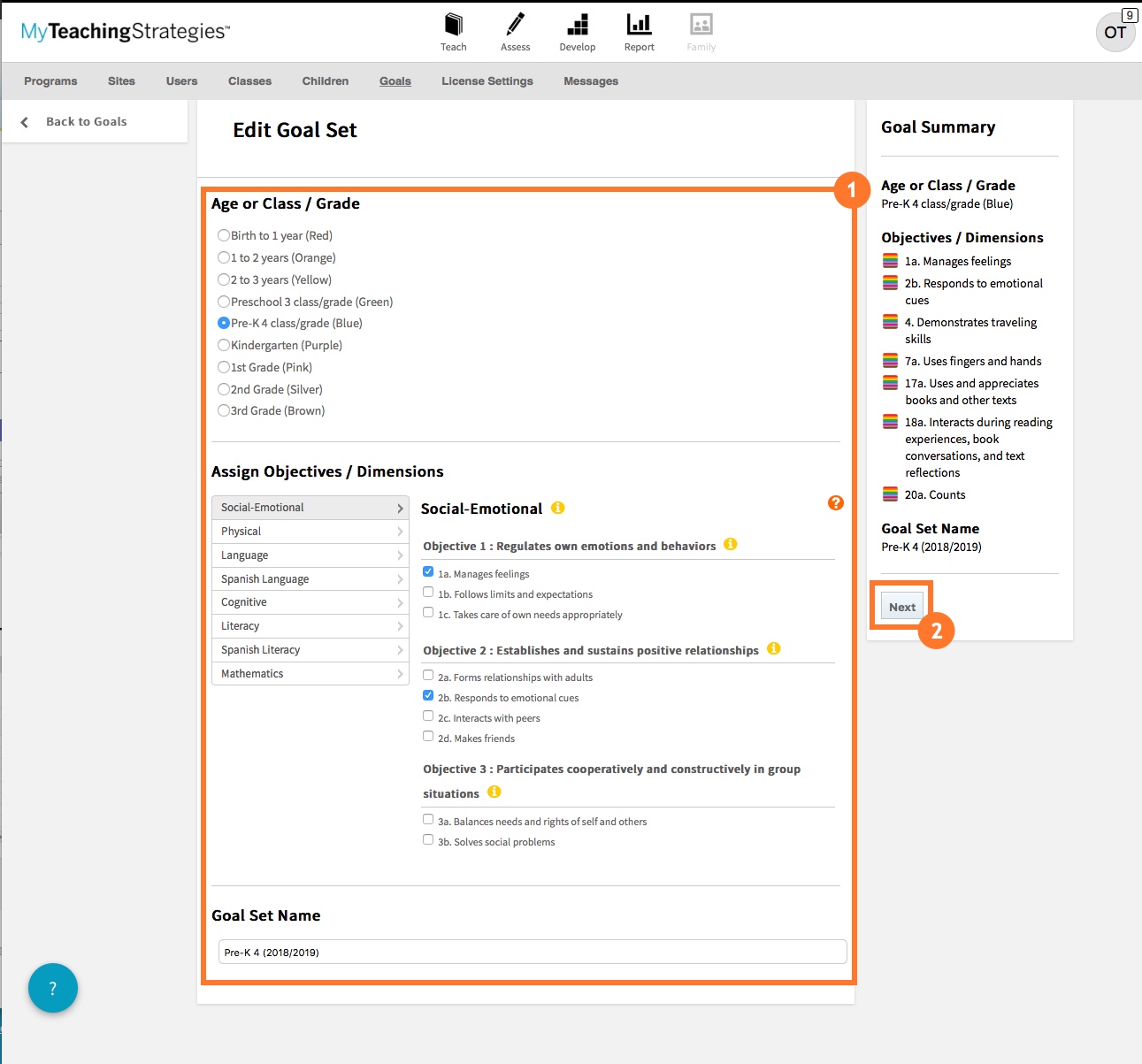 How do I edit a goal set for the Goals Report?