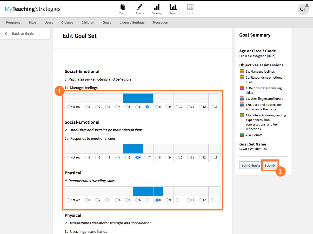 How do I edit a goal set for the Goals Report?