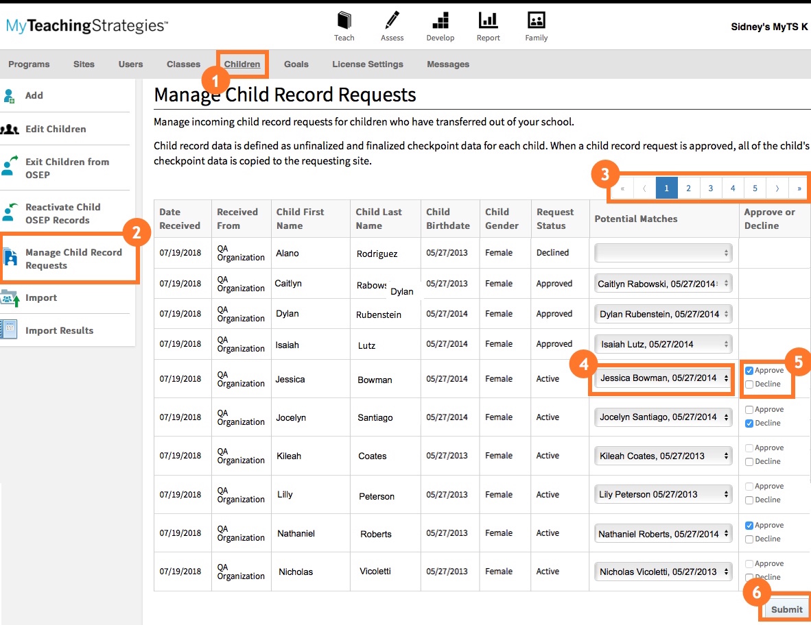 How do I approve a child record request?