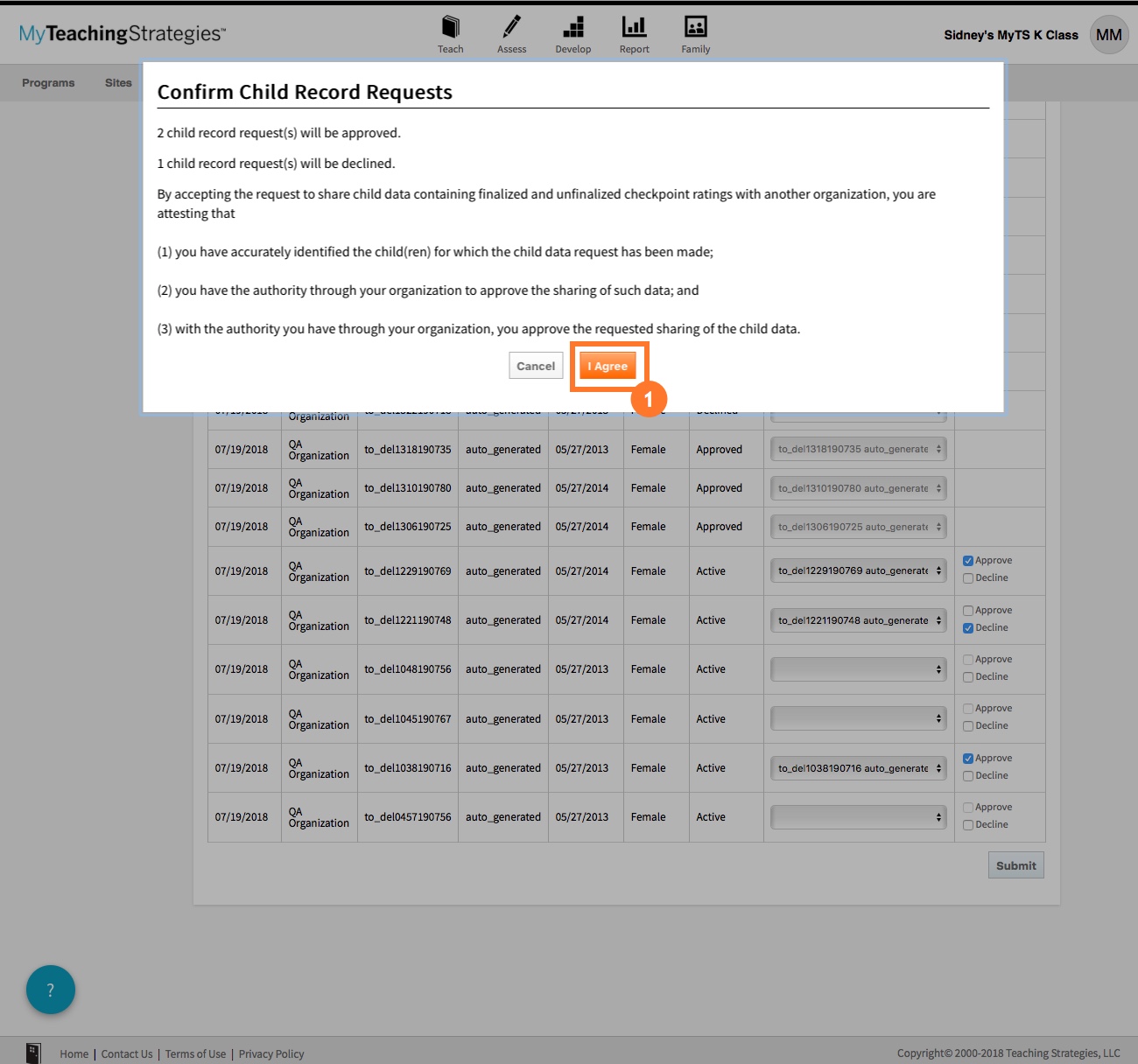 How do I approve a child record request?