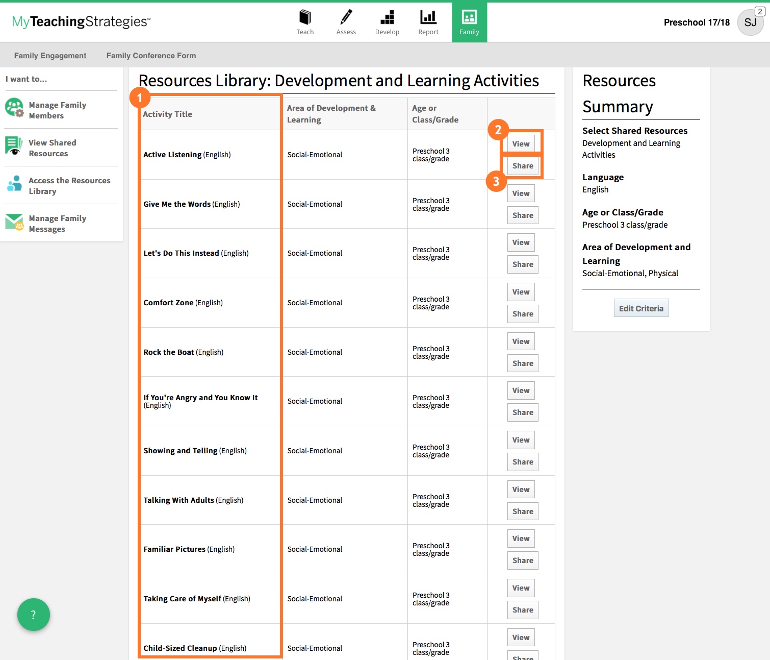 Sharing Development and Learning Activities with Families