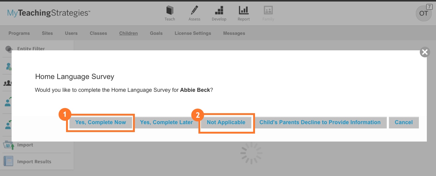 How do I complete the Home Language Survey as an administrator?