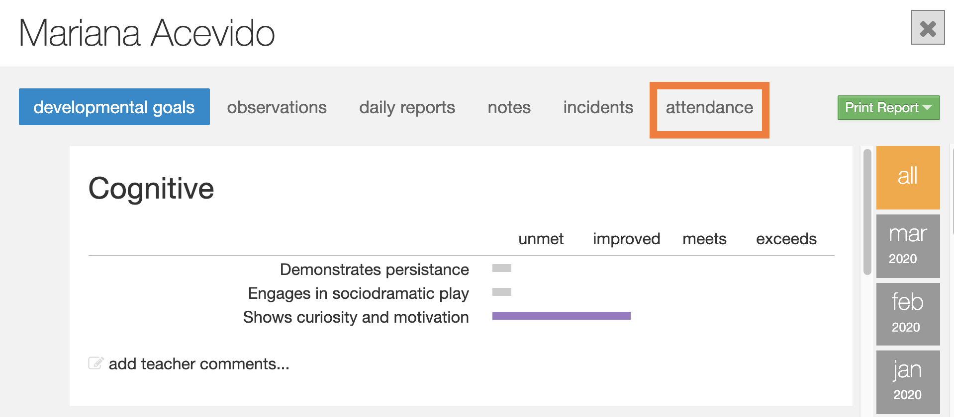 How do I view attendance and drop-off times in Tadpoles?