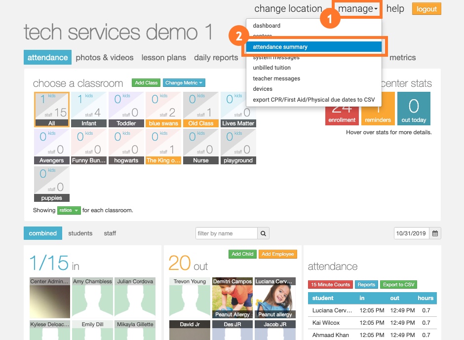Generating the Attendance Summary Report in Tadpoles for Children