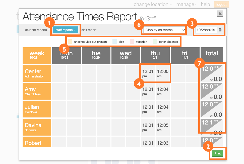 Generating the Attendance Times Report in Tadpoles for Staff Members