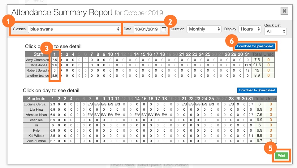 Generating the Attendance Summary Report in Tadpoles for Staff Members