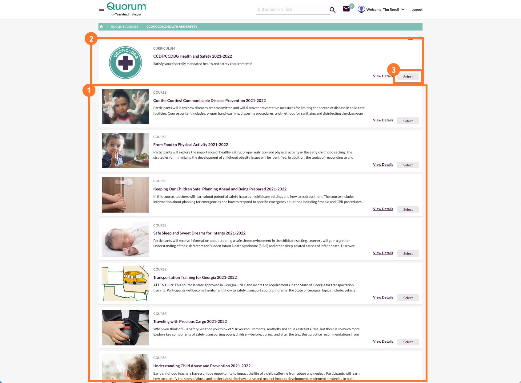 What classes do I have to take on Quorum for the required CCDF Health ...