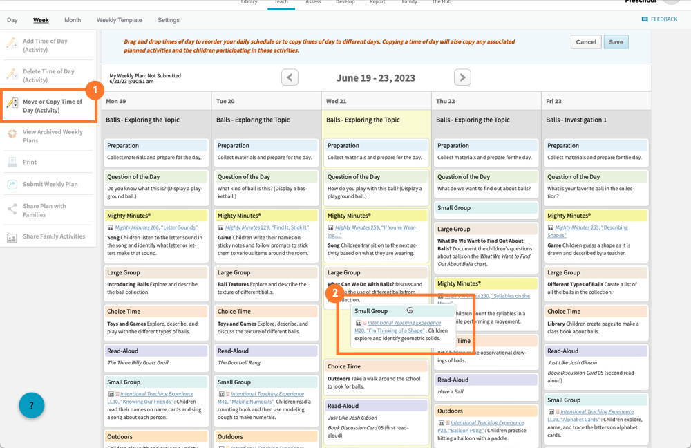 Using the Week View Calendar