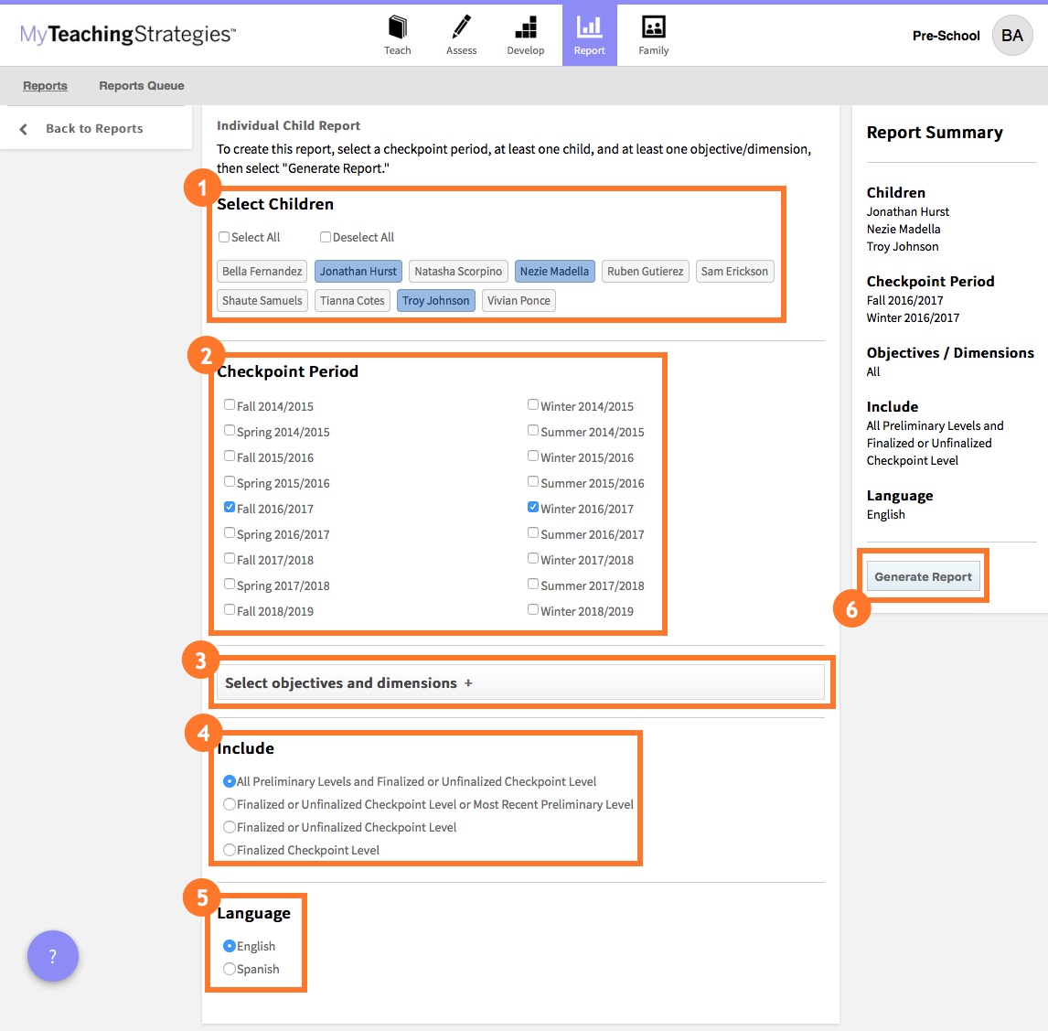 Individual Child Report - Teachers