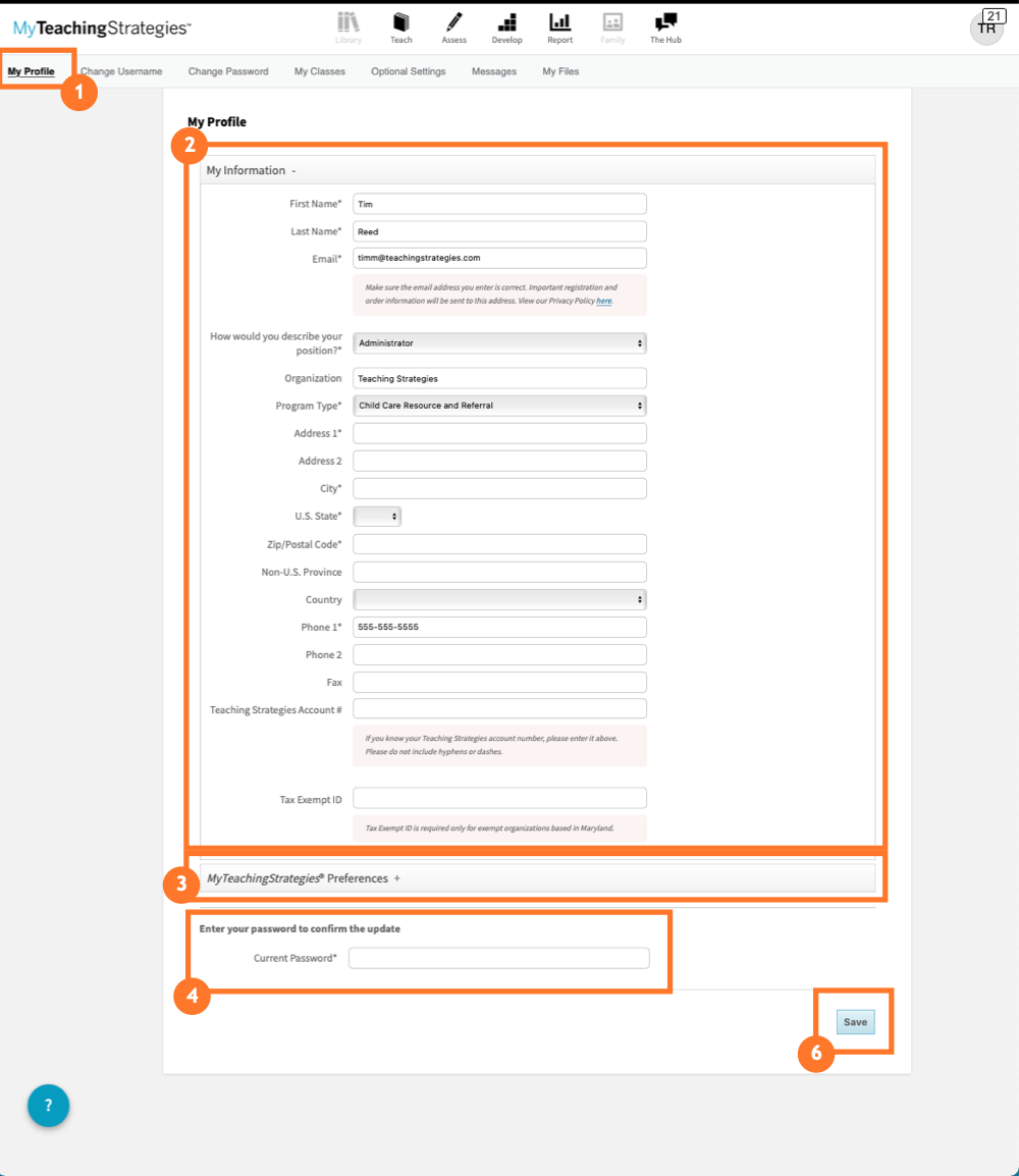 My Profile - Administrators