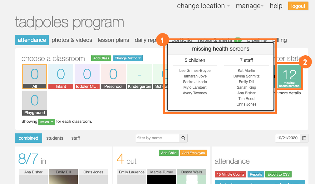 Tracking Notifications, Attendance, and Drop-Off Notes in Tadpoles