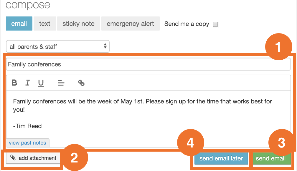 Sending Notes and Alerts to Staff and Families in Tadpoles