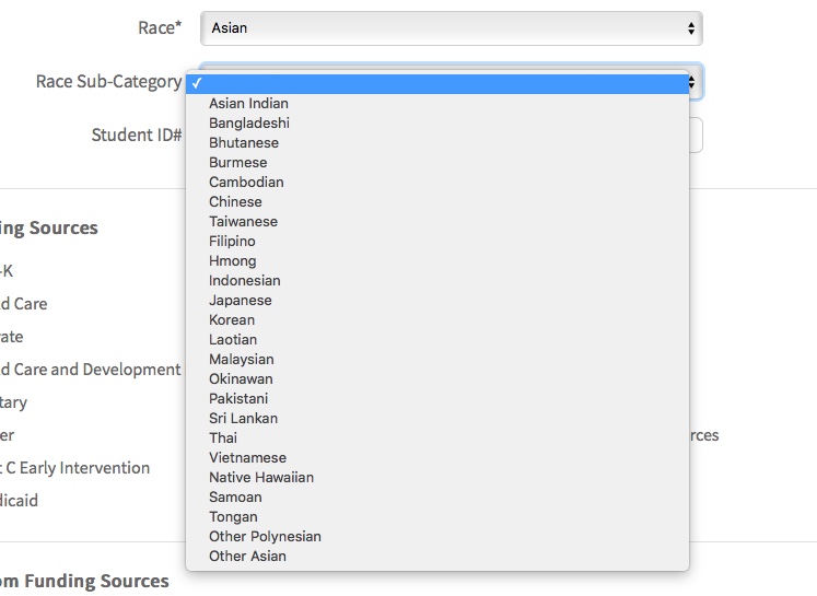 What are the ethnicity and race field selections on child records in ...