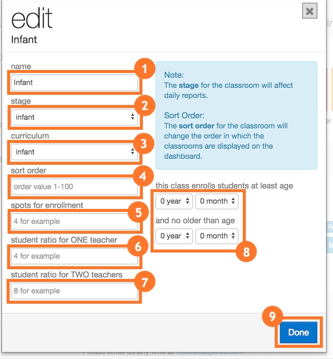 Editing Classroom Details in Tadpoles