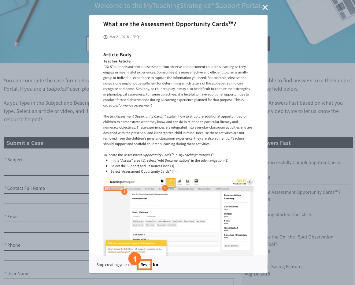 Using the MyTeachingStrategies Support Portal