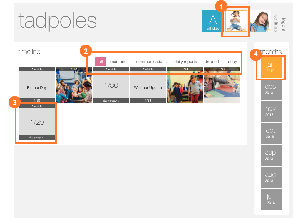 How can families view all daily reports, notes, and photos and videos ...