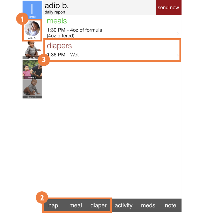 How do I change the next reminder time for a child's diaper, sleep ...