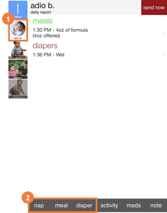How do I set a reminder for a child's next diaper, meal, or sleep check ...