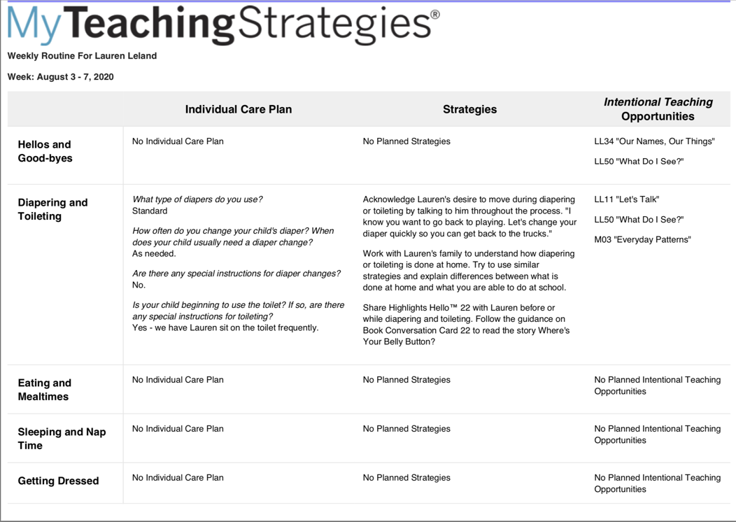 How do I print my weekly routines plan?
