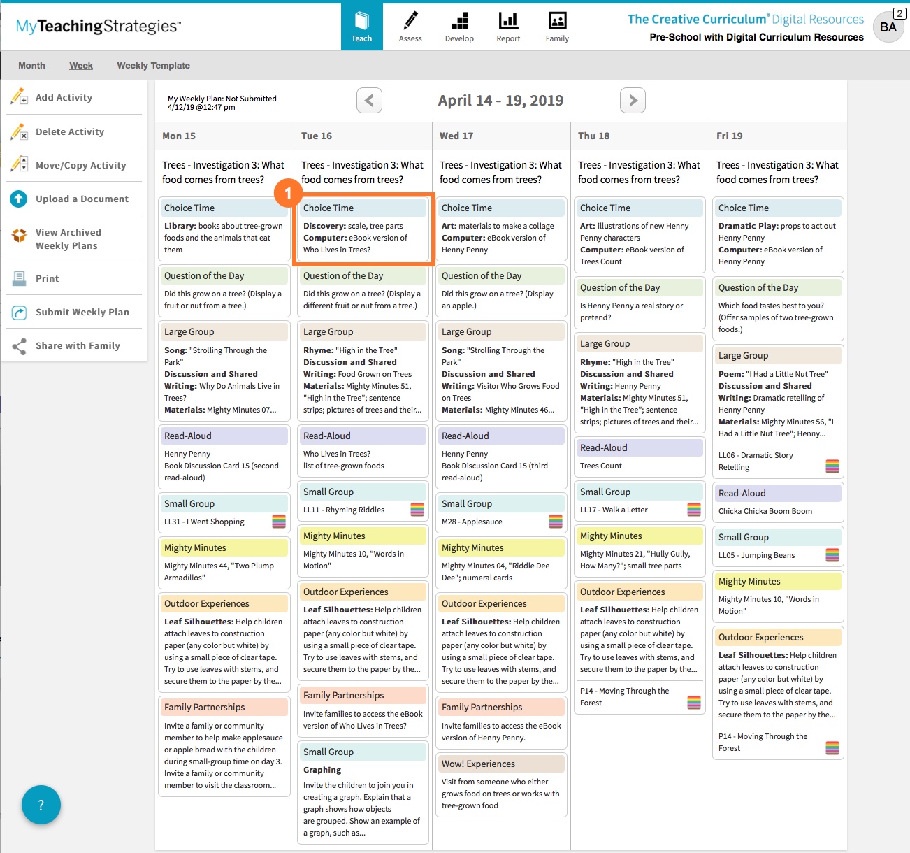 How do I edit a weekly plan?