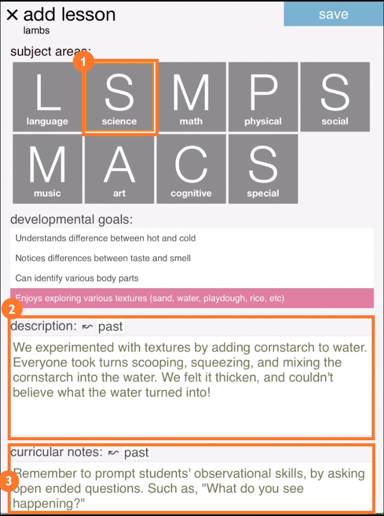 Crear planes de lecciones en la aplicación Childcare by Tadpoles