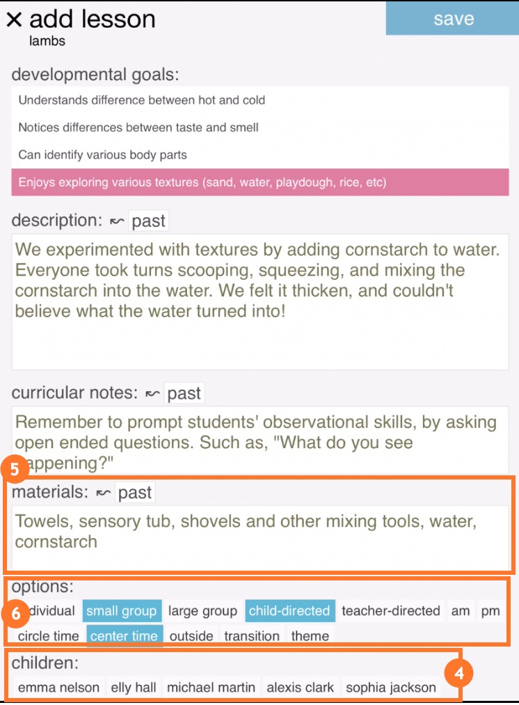 Crear planes de lecciones en la aplicación Childcare by Tadpoles