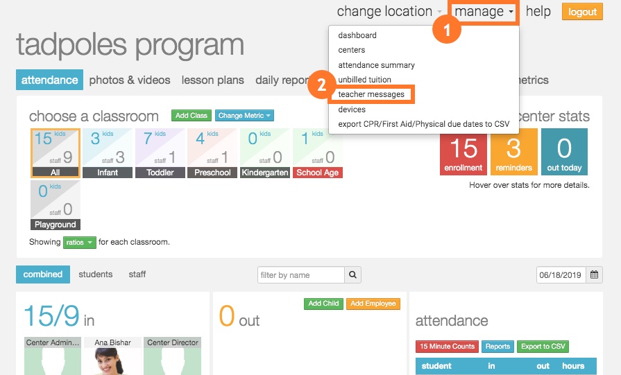 Teacher Messages to Administrators in Tadpoles