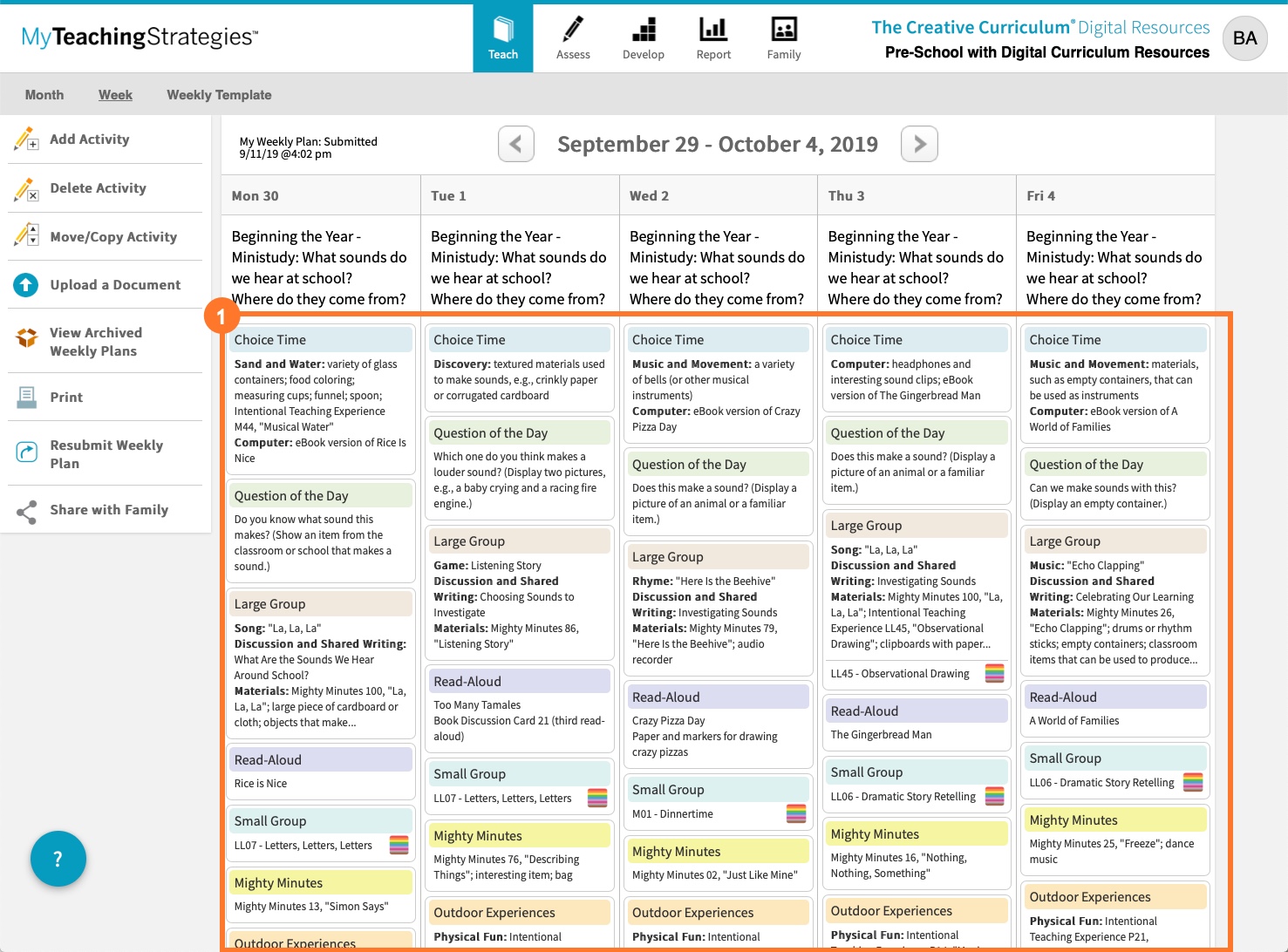 How do I access previous weekly plans?