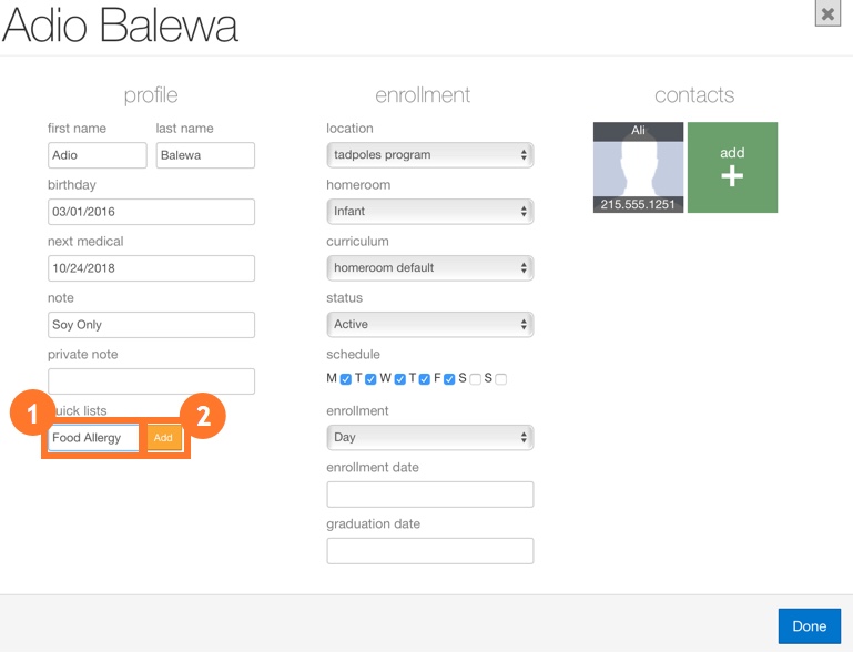 Creating and Viewing Quick Lists in Tadpoles