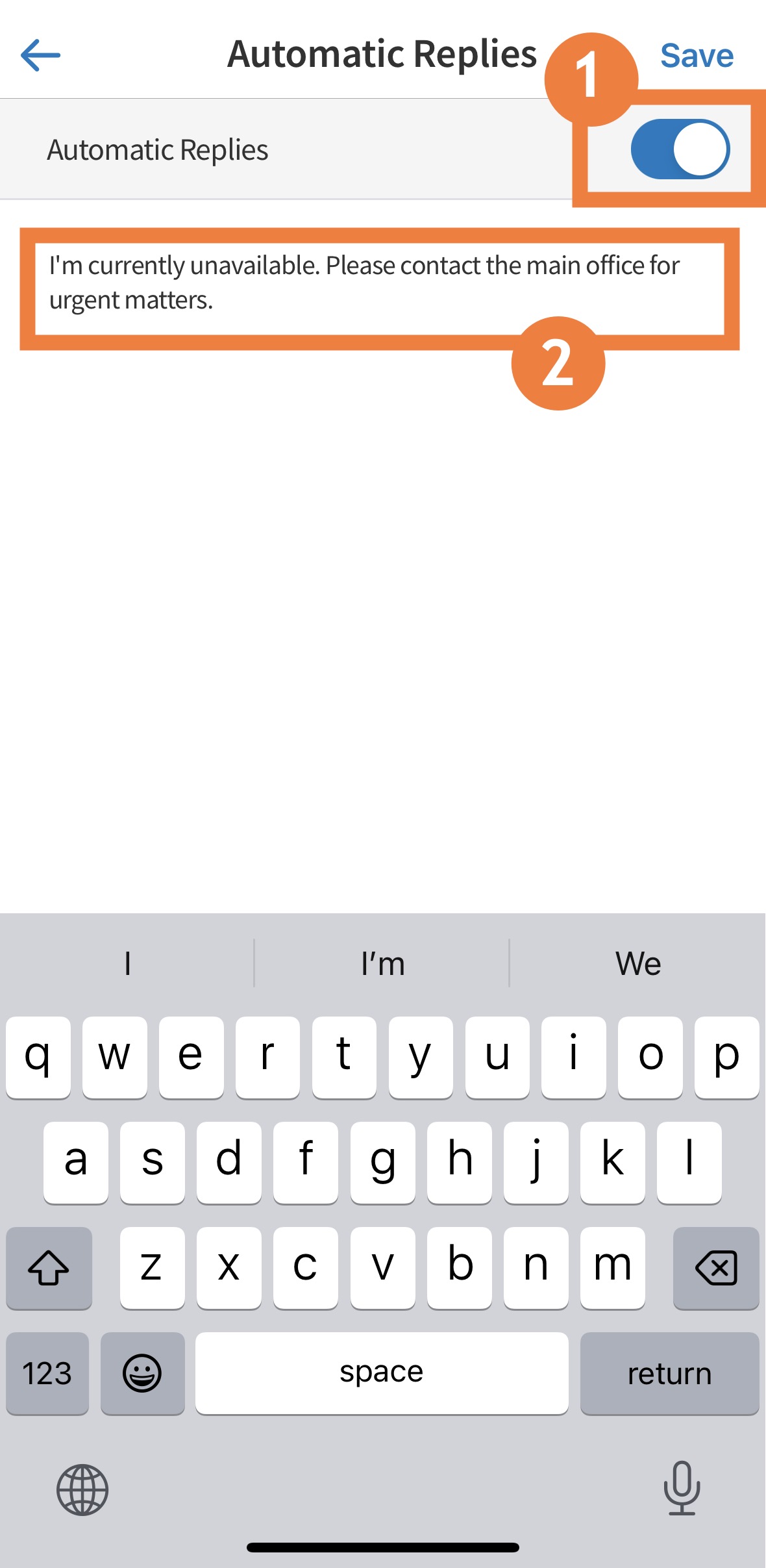 How do I set up my auto-reply on the Teaching Strategies Teacher app?