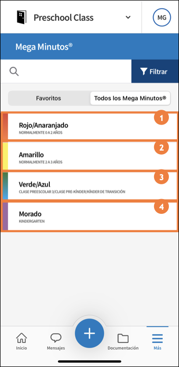 Uso de Mega Minutos en la aplicación Teaching Strategies Teacher