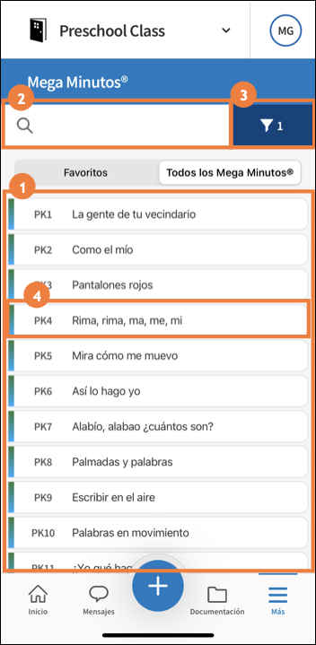 Uso de Mega Minutos en la aplicación Teaching Strategies Teacher